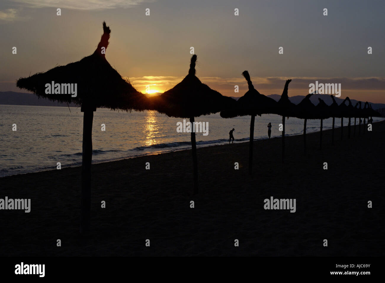 sunset at the beach Playa de Palma, Spain, Balearen, Majorca, Plaja de ...