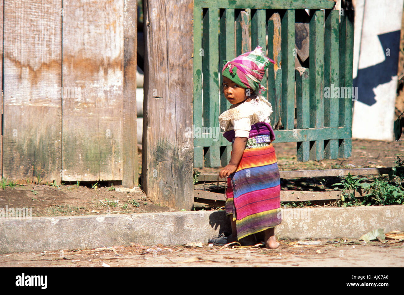 Young girl in the distinctive dress of her tribal group K iche Maya ...