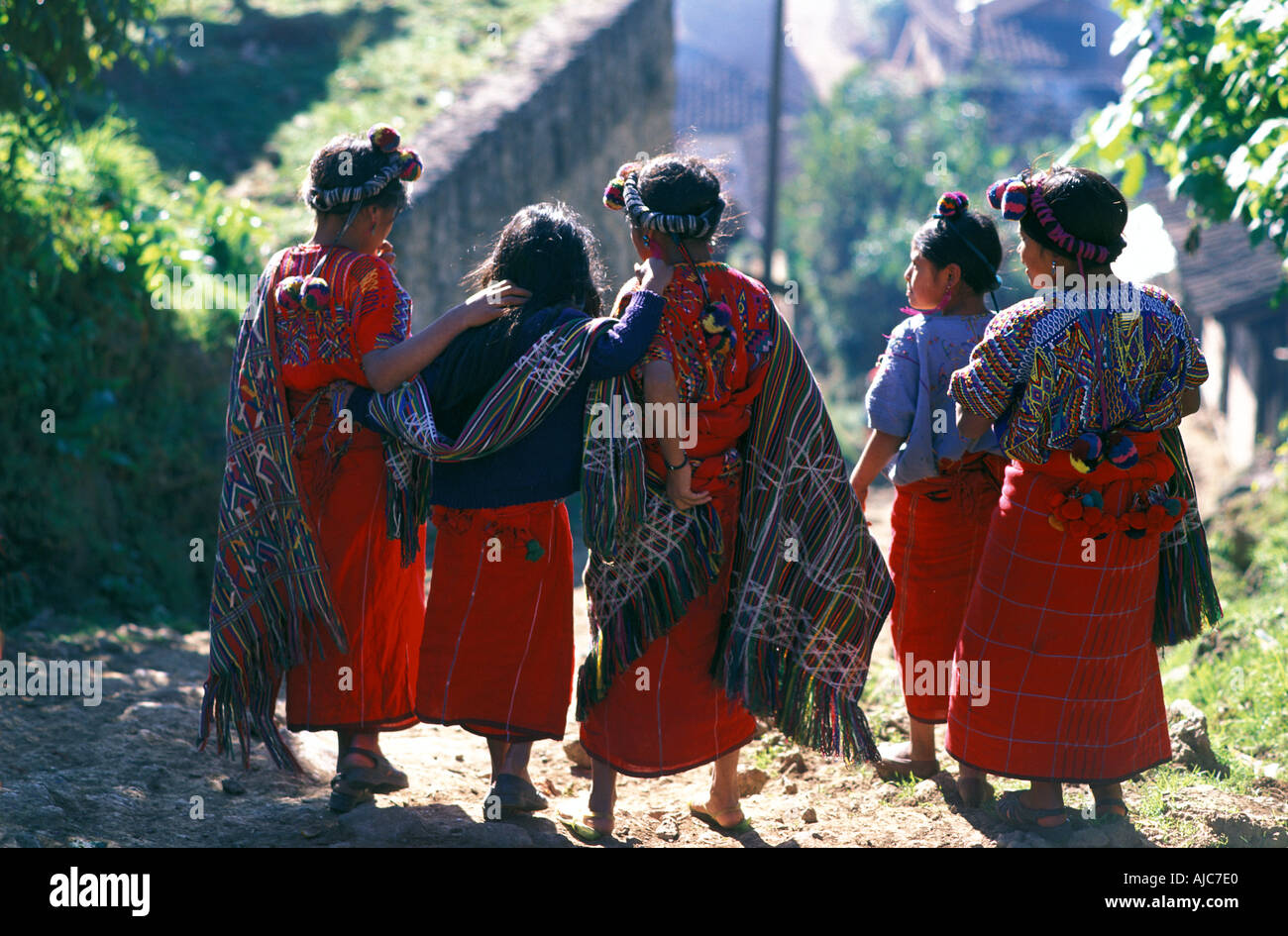 Group of Ixil Maya schoolgirls in traditional costume Chajul Ixil ...