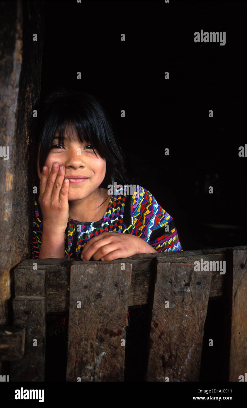 Portrait of a young Maya girl in tribal costume Chajul Ixil Triangle El ...