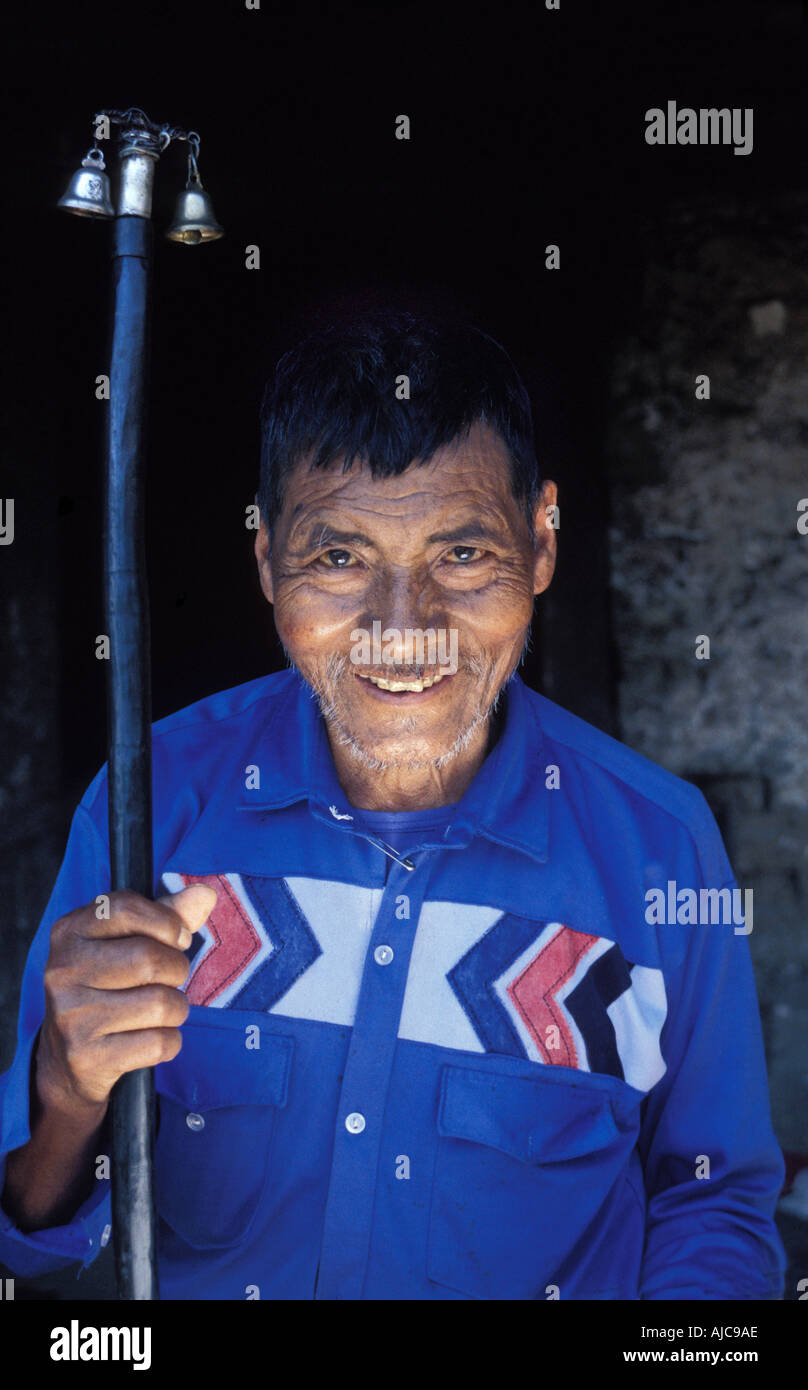 Religious elder with his staff and symbol of office Chajul Ixil ...