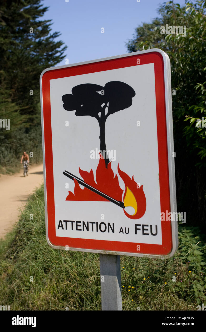 Fire danger warning Attention Feu sign Brittany France Stock Photo - Alamy