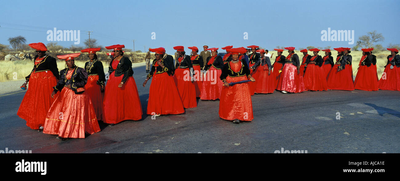 Herero women wearing traditional dress in procession for the Ma Herero ...