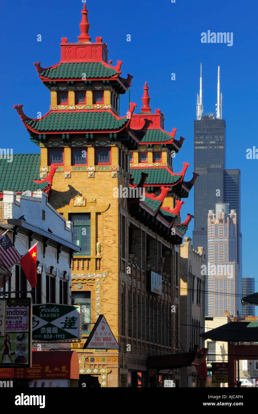 Chicago Chinatown Pui Tak Center with the Sears Tower and Chicago ...
