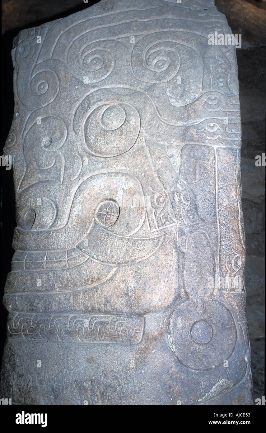Stone carved dagger of Lanzon in the subterranean tunnels of Chavin de ...