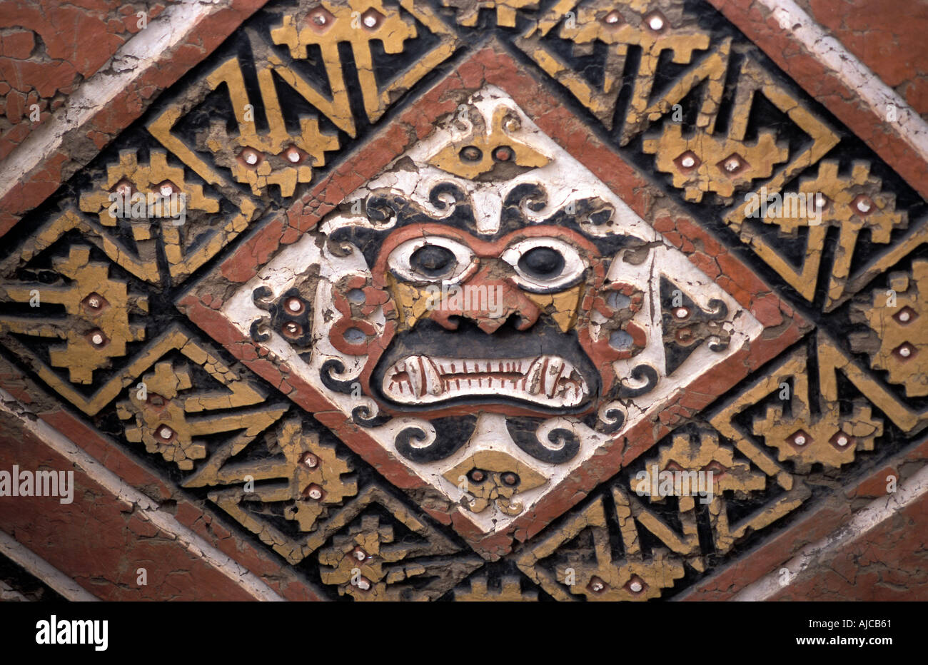 Huata de la Luna a Moche pyramid near Trujillo Painted adobe bas relief ...