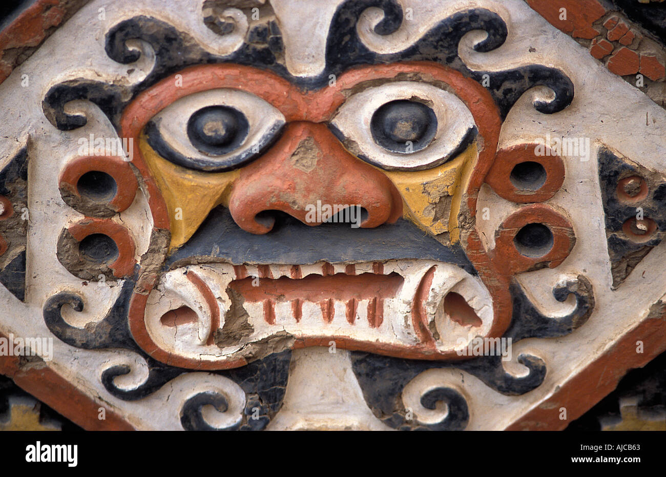 Huata de la Luna a Moche pyramid near Trujillo Painted adobe bas relief ...