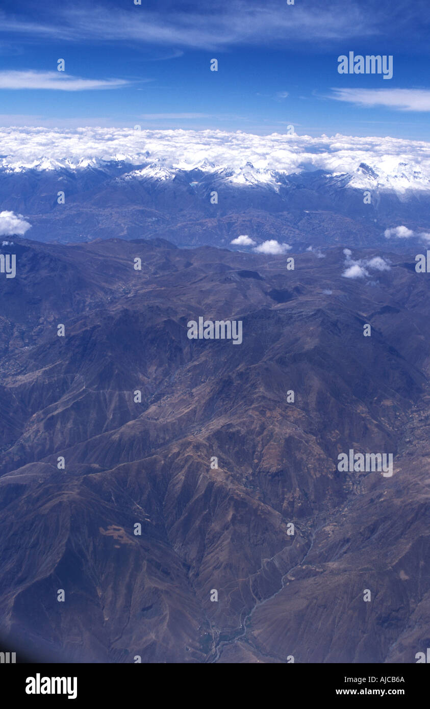Aerial view of the Calleyon de Huaylas and Cordillera Blanca Northern ...