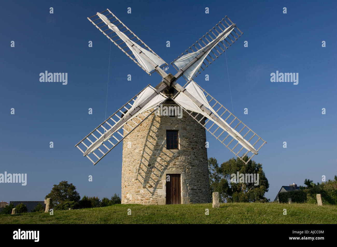Restored French windmill with sails near Dinard Brittany France Stock ...