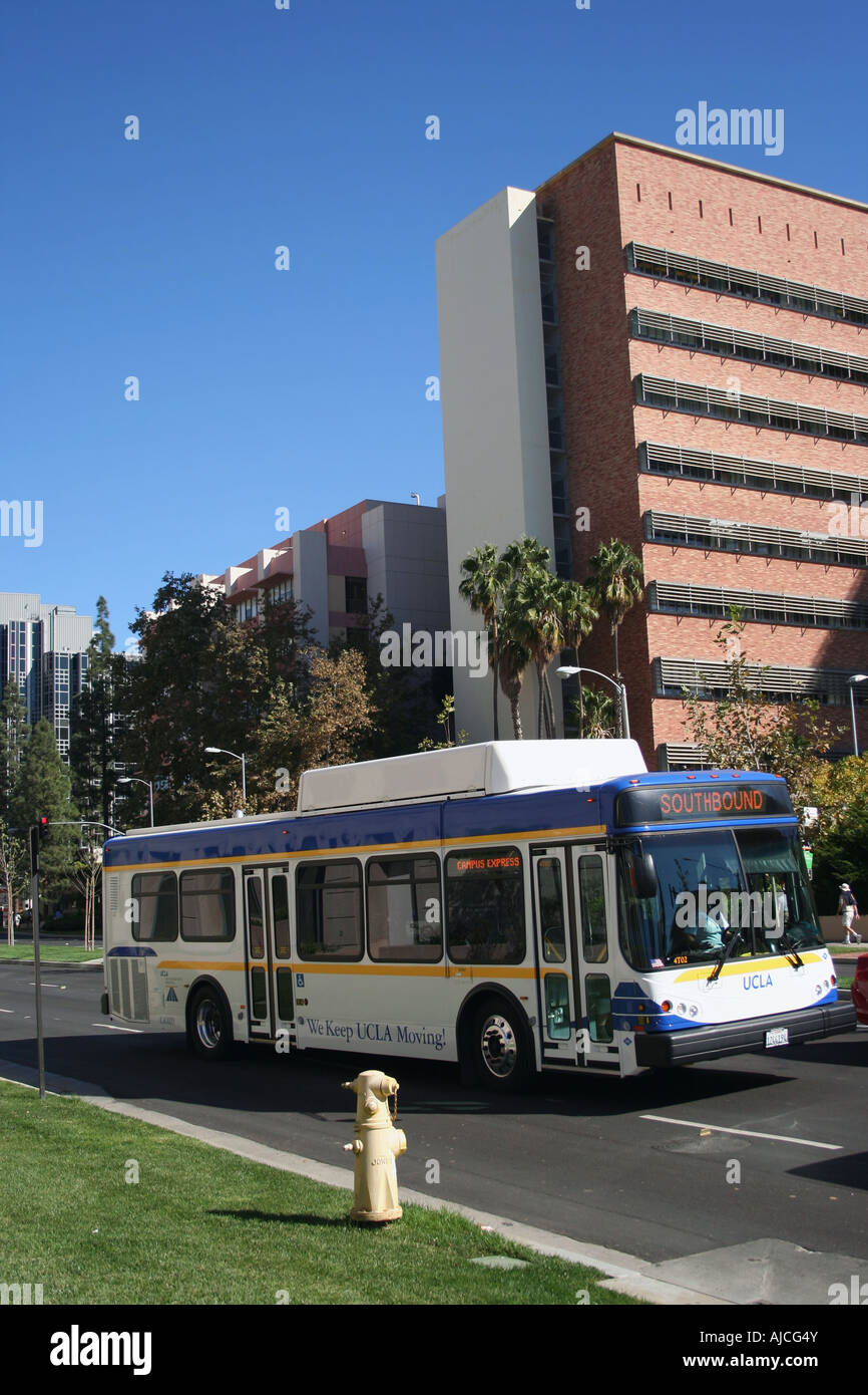 UCLA bus and modern architecture of UCLA Medical Center Los Angeles ...