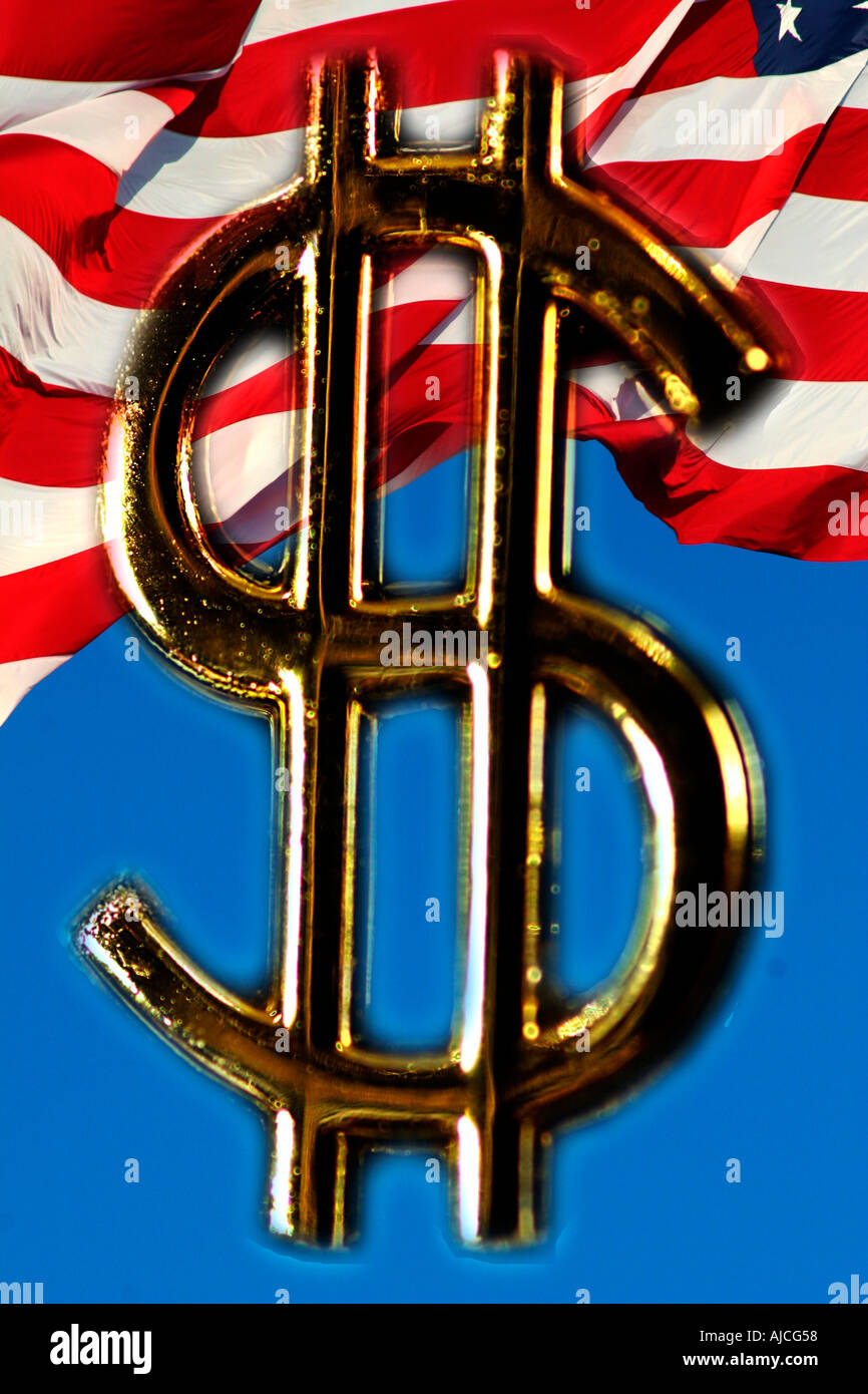 The American Flag and Golden Money Sign Stock Photo - Alamy