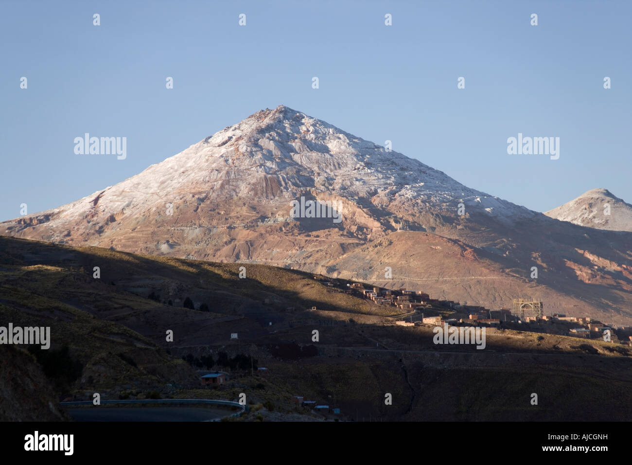 Cerro Rico Mountain covered in snow in the early morning light, Potosi ...