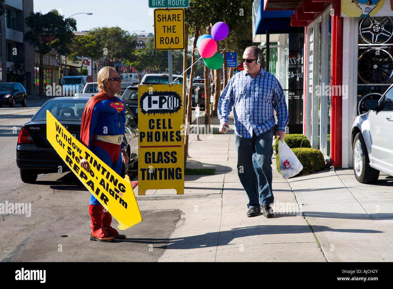 Superman with a sign Santa Monica California USA Stock Photo - Alamy
