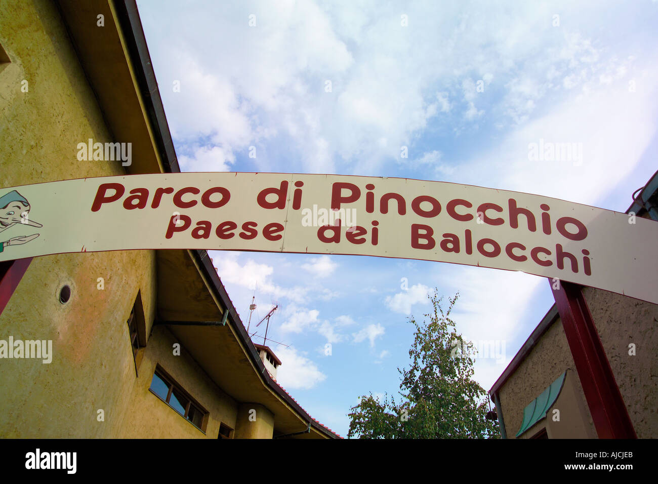 Entrance Sign above gates leading into Pinocchio Park Collodi Tuscany ...
