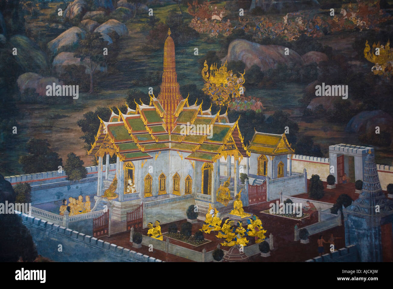 One of the murals depicting the story of the Ramakien, Grand Palace ...