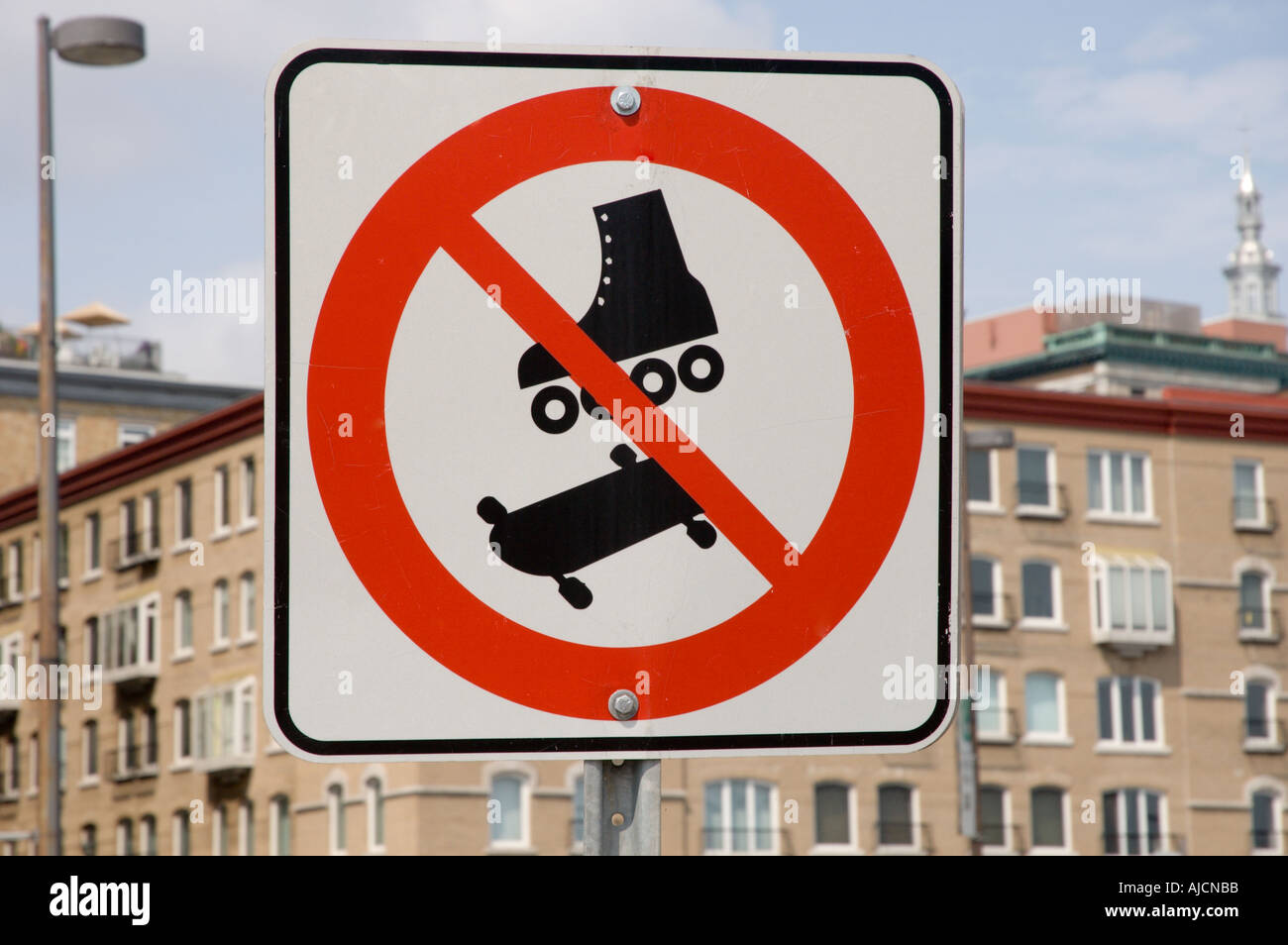 no roller or roller blade sign Quebec city Canada summer 2005 Stock ...