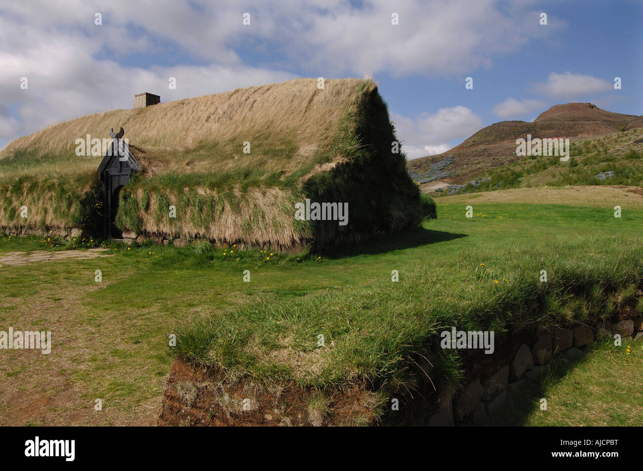 The re constructed Viking longhouse at Stong Pjorsardalur south central ...