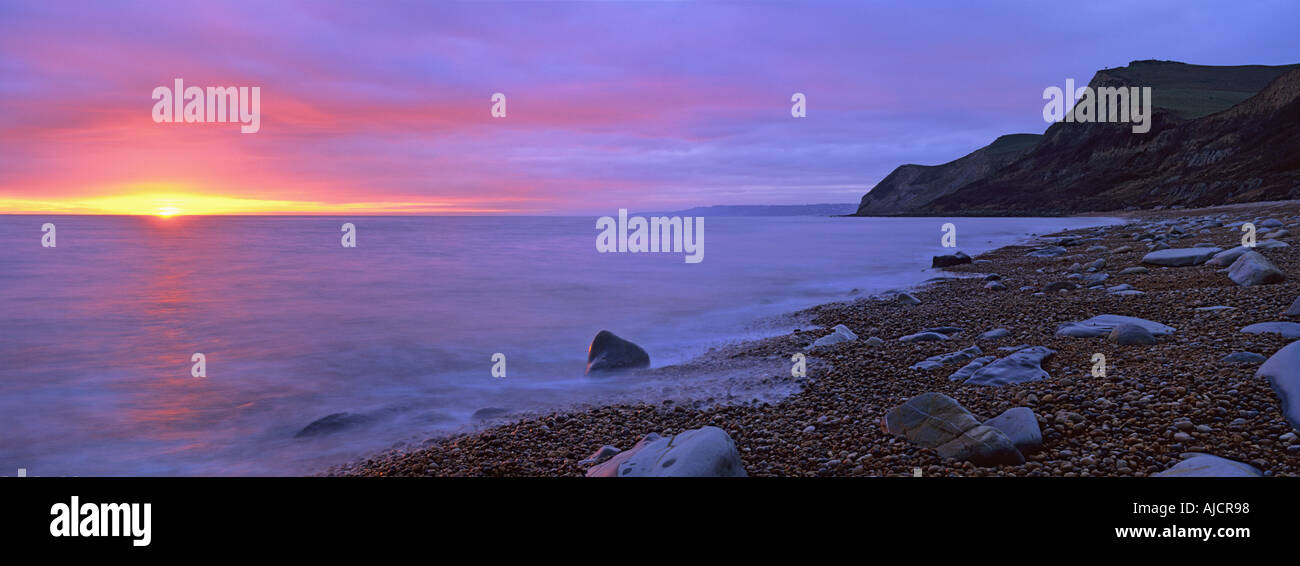 Sunset from Eype beach, Jurassic Coast, Dorset, England, UK Stock Photo ...