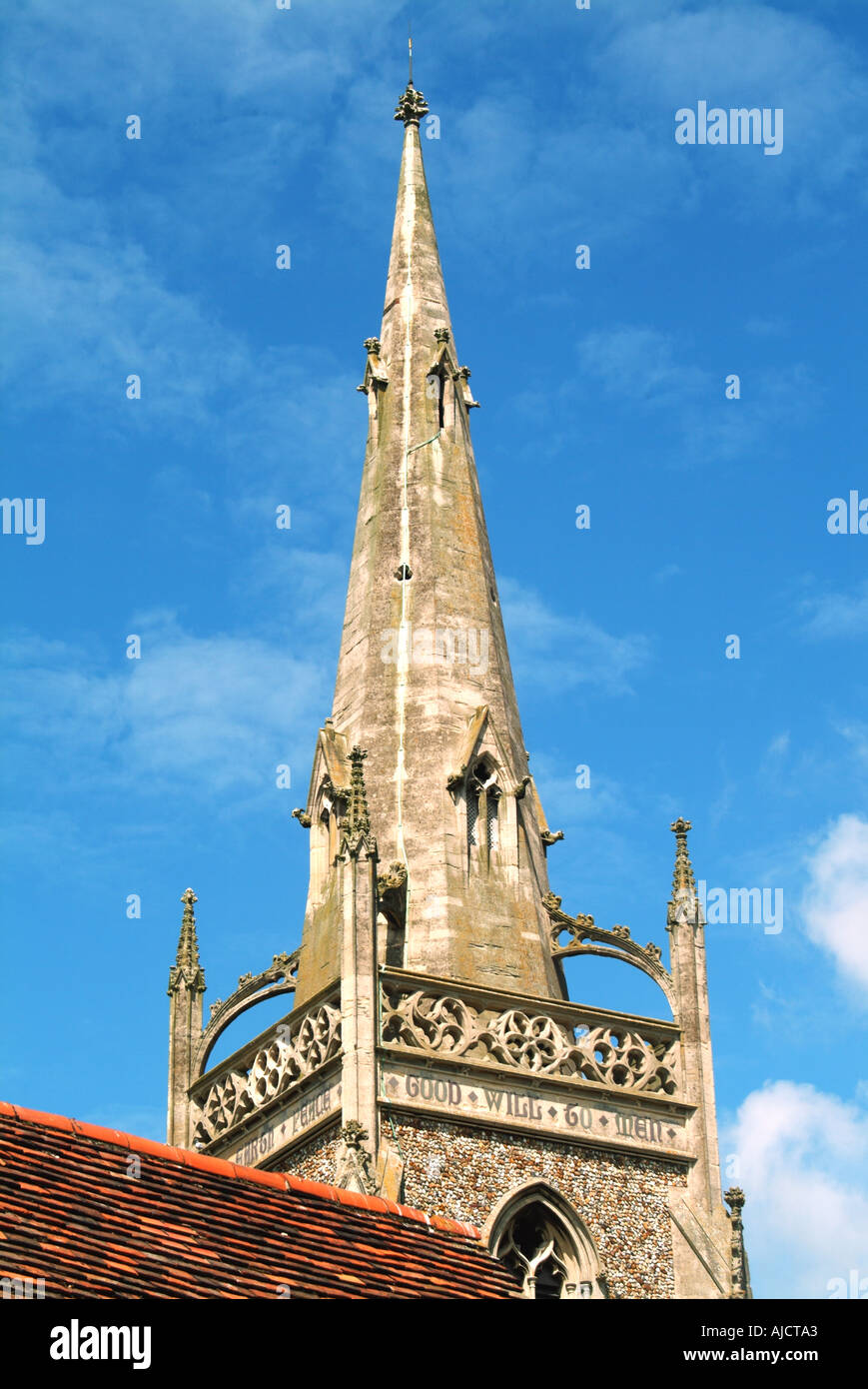 Woolpit parish church spire Stock Photo - Alamy