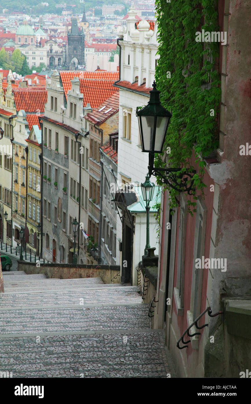 Steps leading from Prague Castle down to Little Quarter with beautiful ...