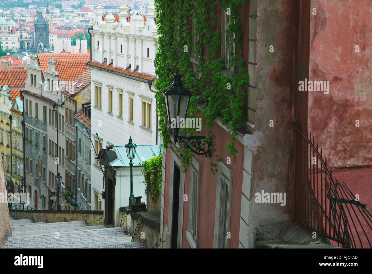Steps leading from Prague Castle down to Little Quarter with beautiful ...