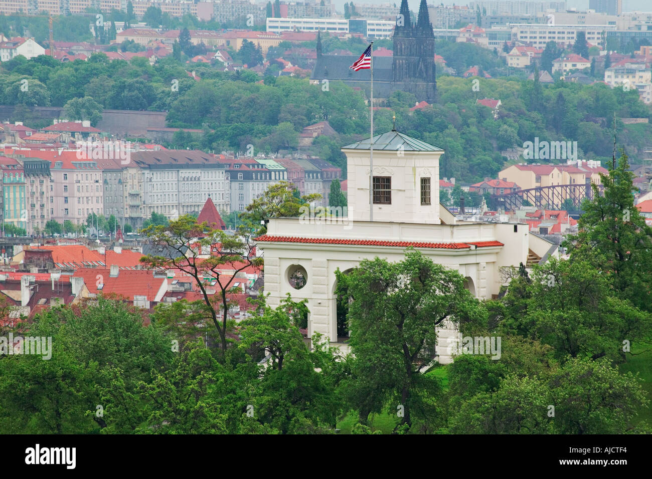 The American Embassy rising over tree tops on the hills overlooking ...