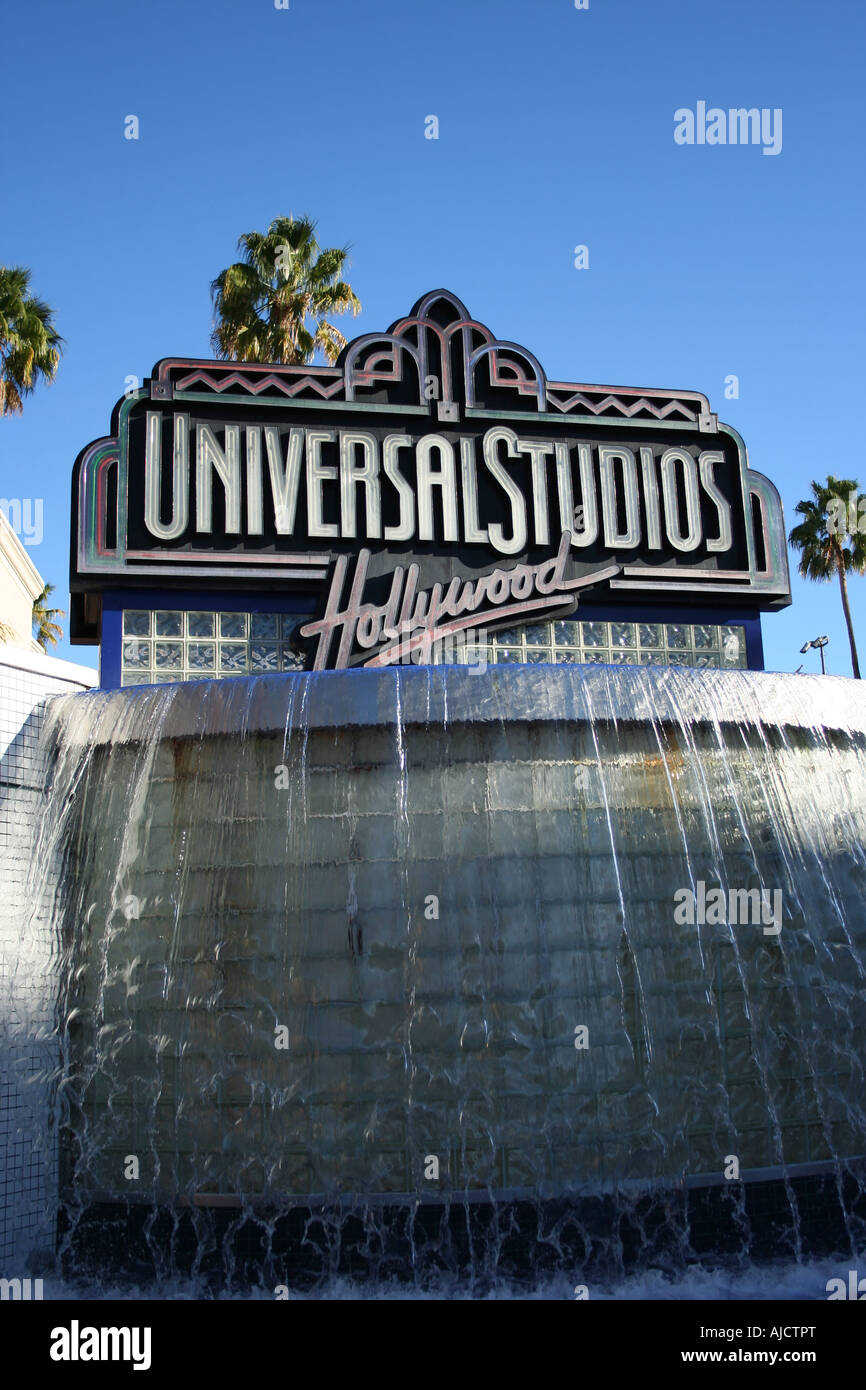 Universal Studios Hollywood sign with waterfall October 2007 Stock ...