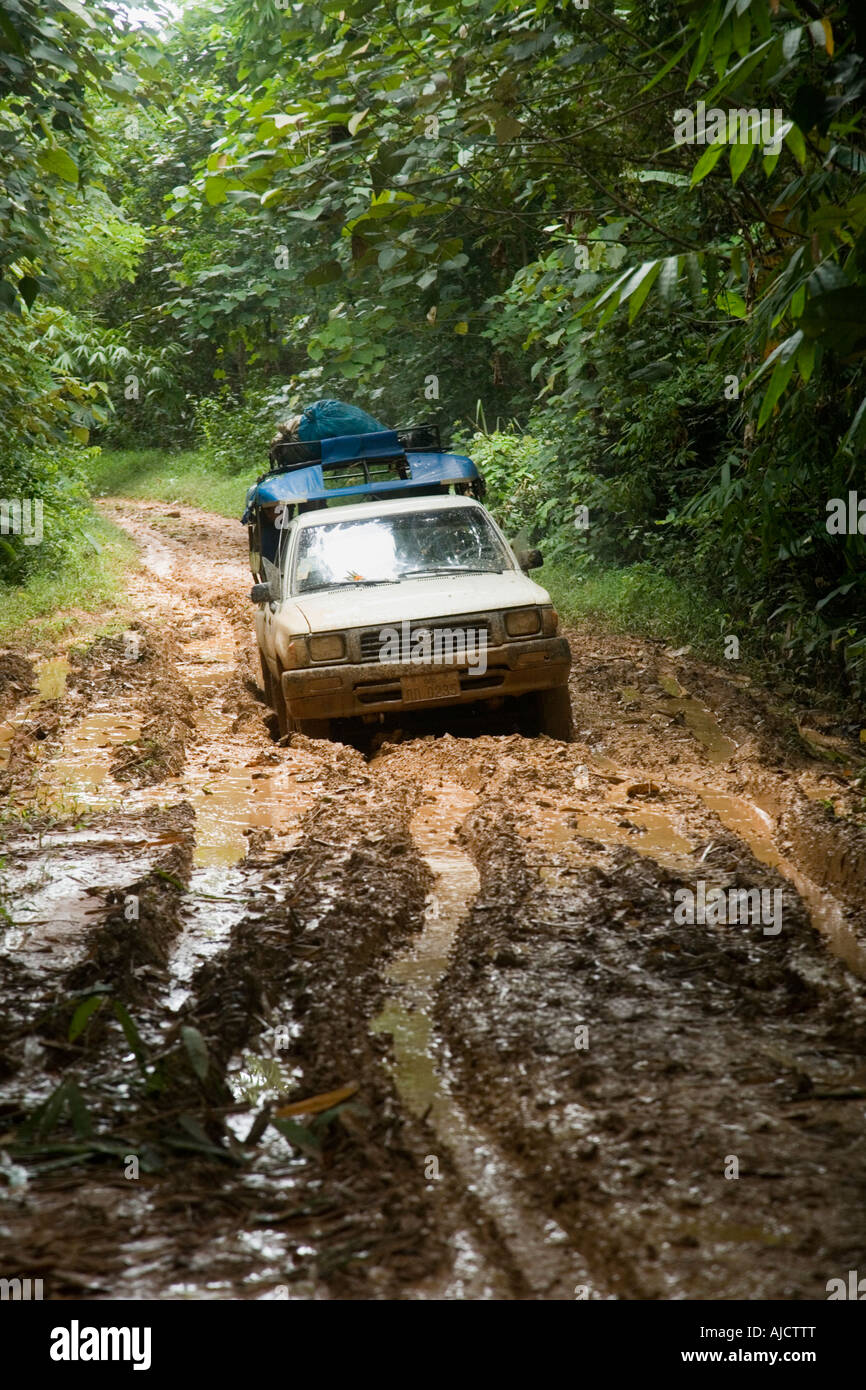 Four wheel drive vehicle navigating jungle track at The Gibbon ...