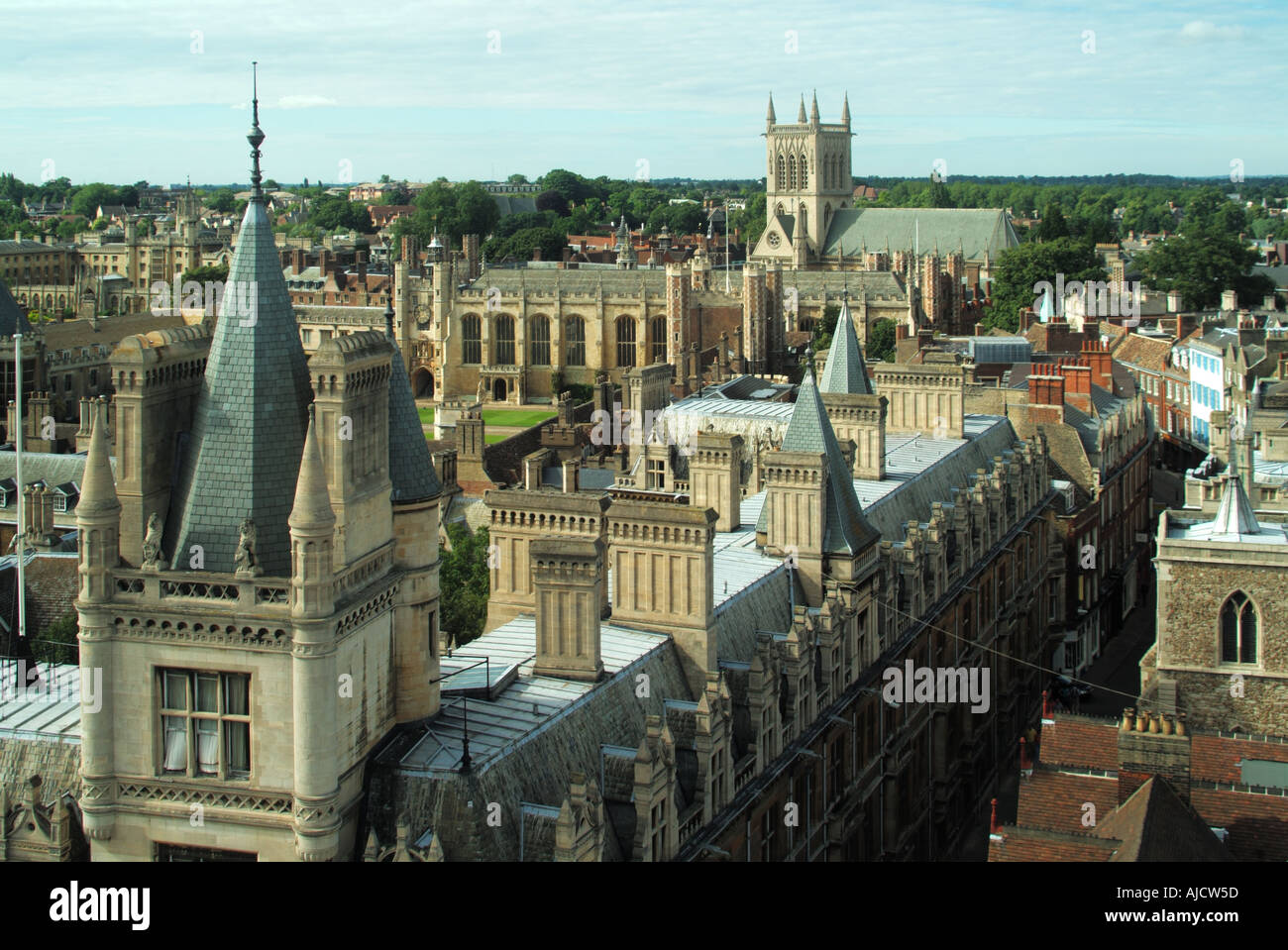 Cambridge university town rooftop views towards Trinity College of ...