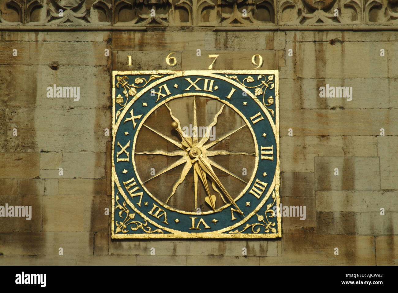 Cambridge Great St Marys the university church close up of clock 1679 ...