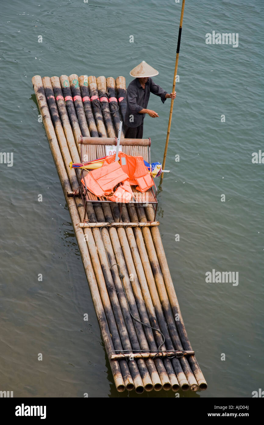 bamboo raft looking for tourists on the Yulong River Guilin China Stock ...
