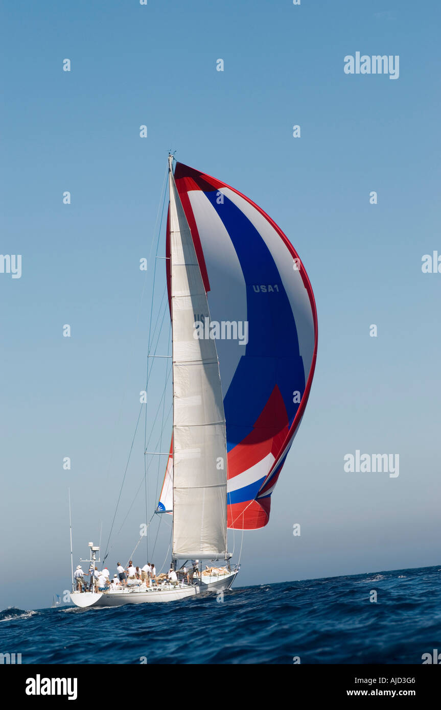 Yacht on ocean with full sail, side view Stock Photo - Alamy
