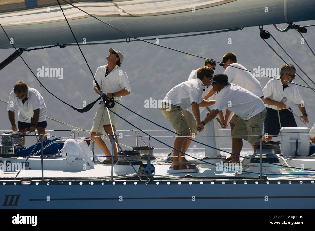 Crew working on yacht, side view Stock Photo - Alamy