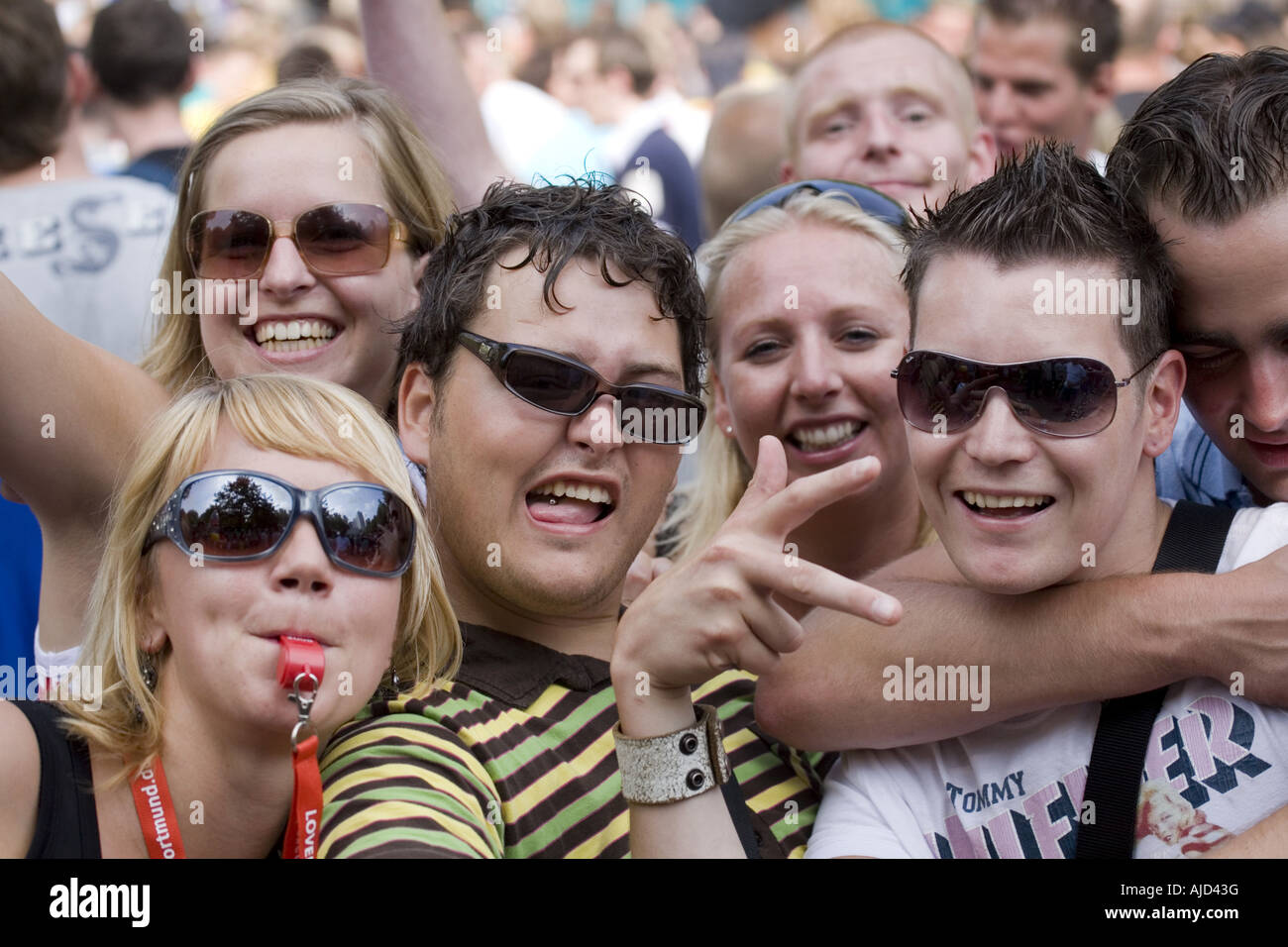 young men and women as visitors at the Love Parade, Germany, North ...