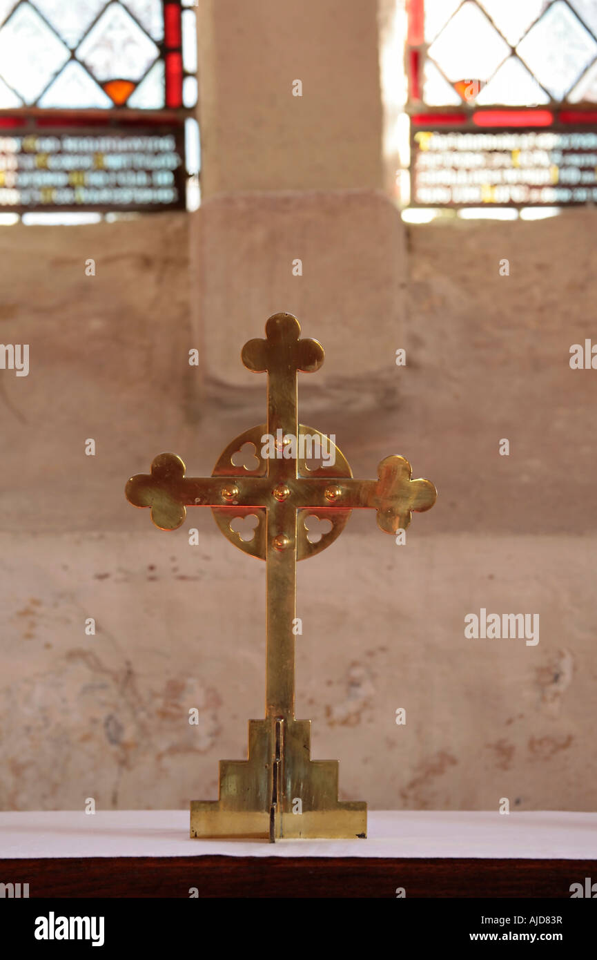 Brass wheel head cross on altar at St Botolph's Church, Hardham, West ...