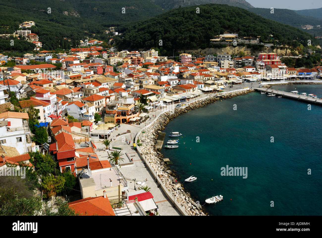 Sea front and harbour at the Greek port of Parga Greece Stock Photo - Alamy