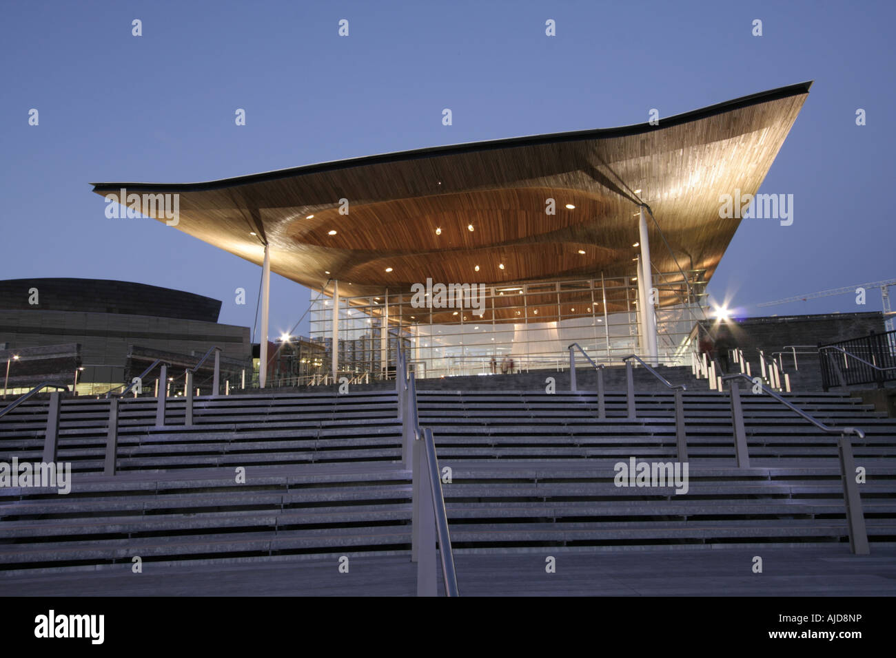cardiff bay waterfront at night welsh assembly building wales uk gb ...