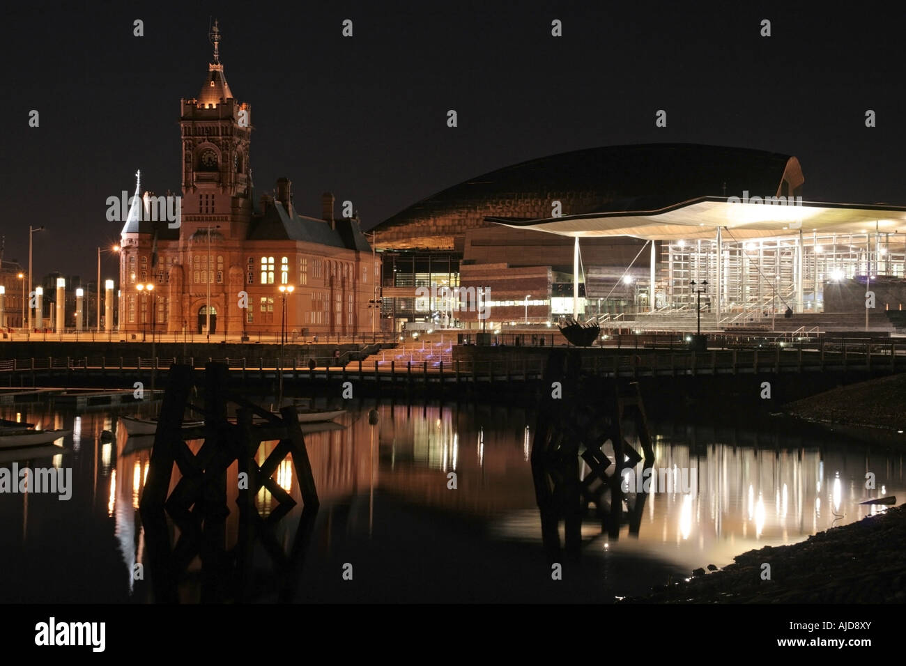 cardiff bay waterfront at night welsh assembly building pierhead wales ...