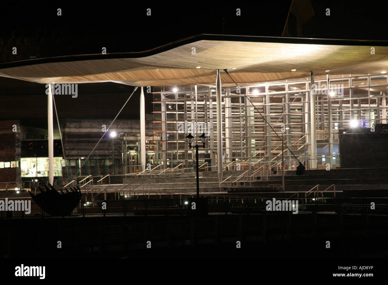cardiff bay waterfront at night welsh assembly building wales uk gb ...
