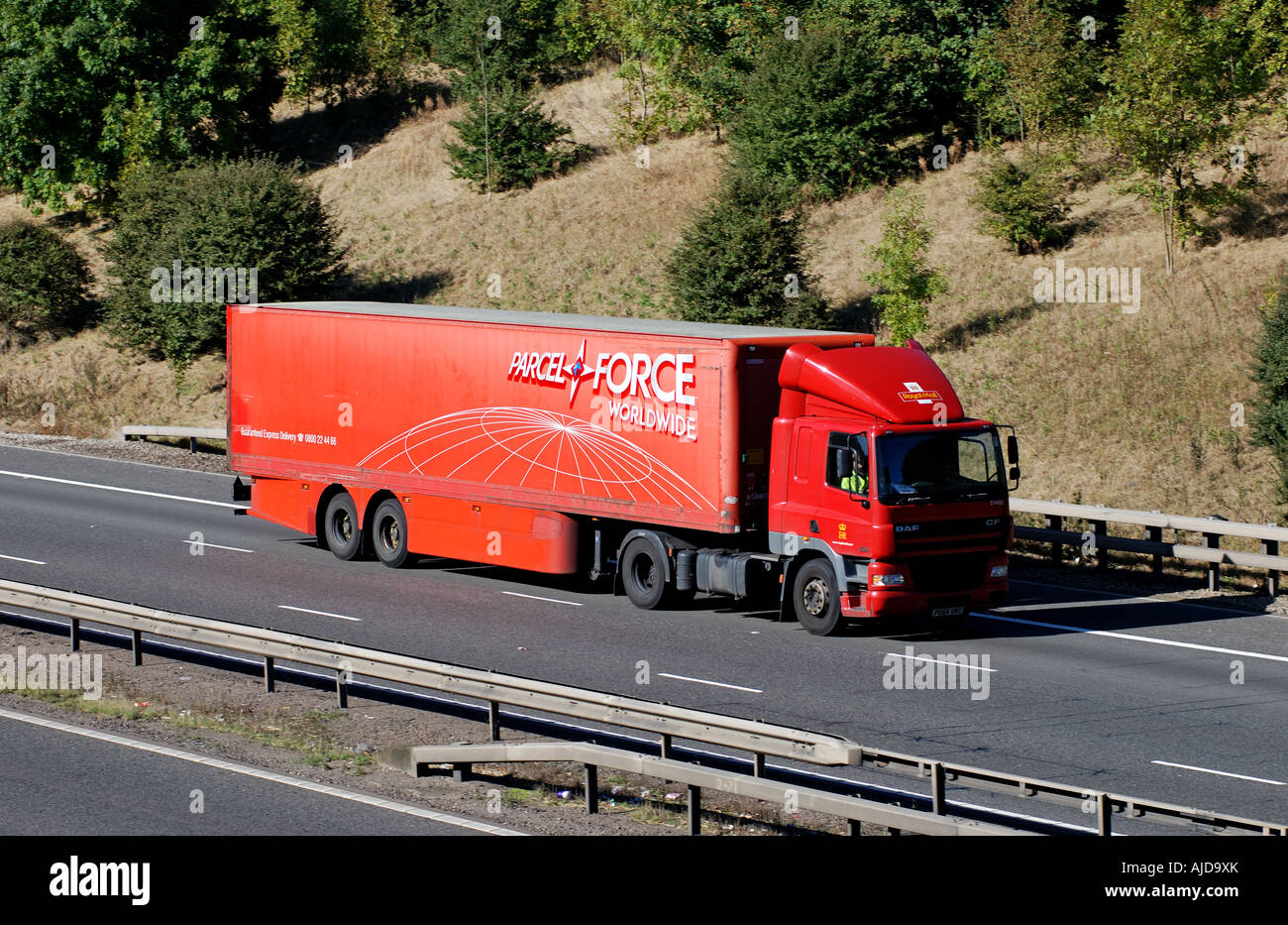 Parcelforce Worldwide lorry on M6 motorway, Warwickshire, England, UK ...