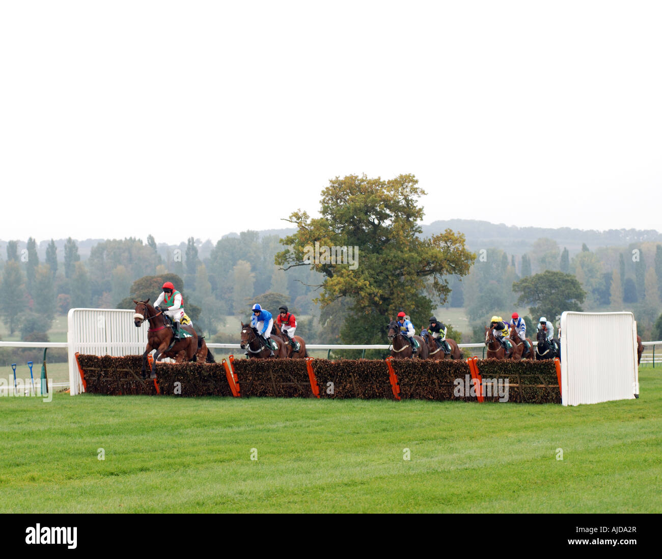 Hurdles race at Towcester Races, Northamptonshire, England, UK Stock ...