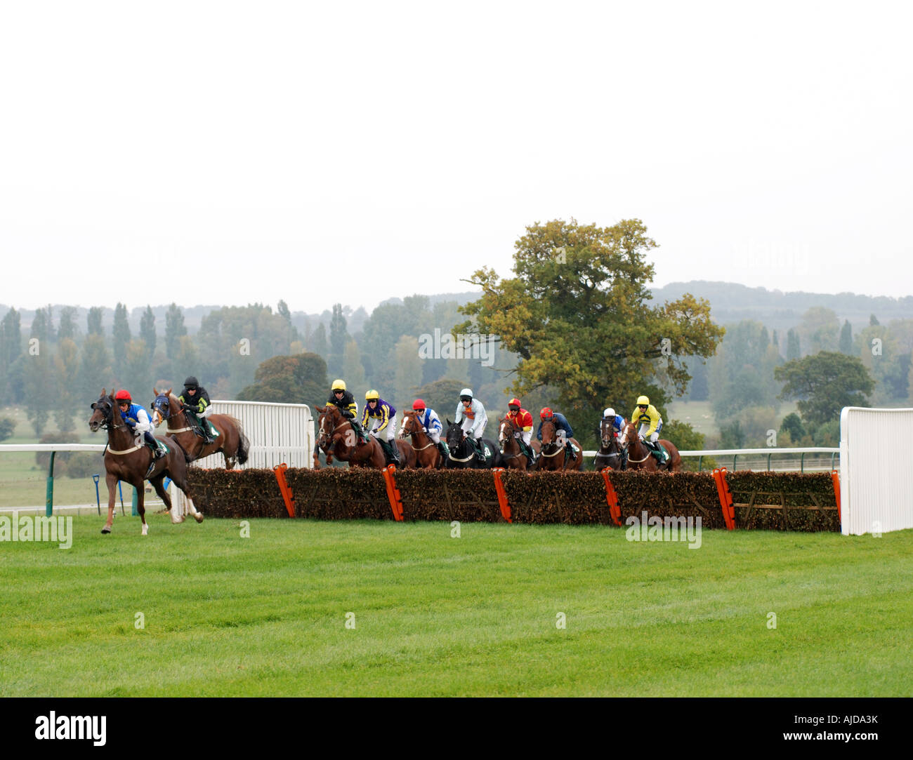 Hurdles race at Towcester Races, Northamptonshire, England, UK Stock ...