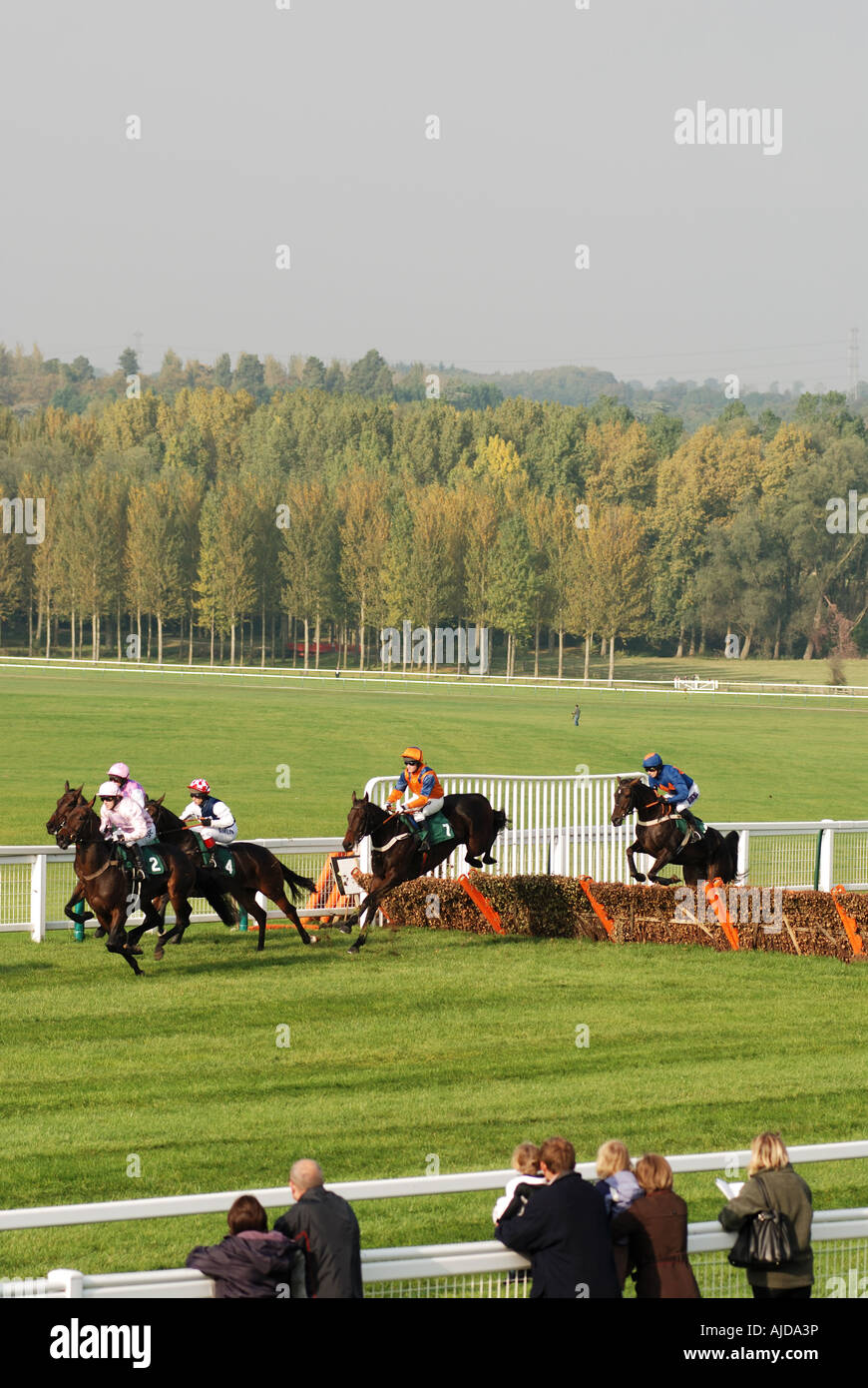Hurdles race at Towcester Races, Northamptonshire, England, UK Stock ...