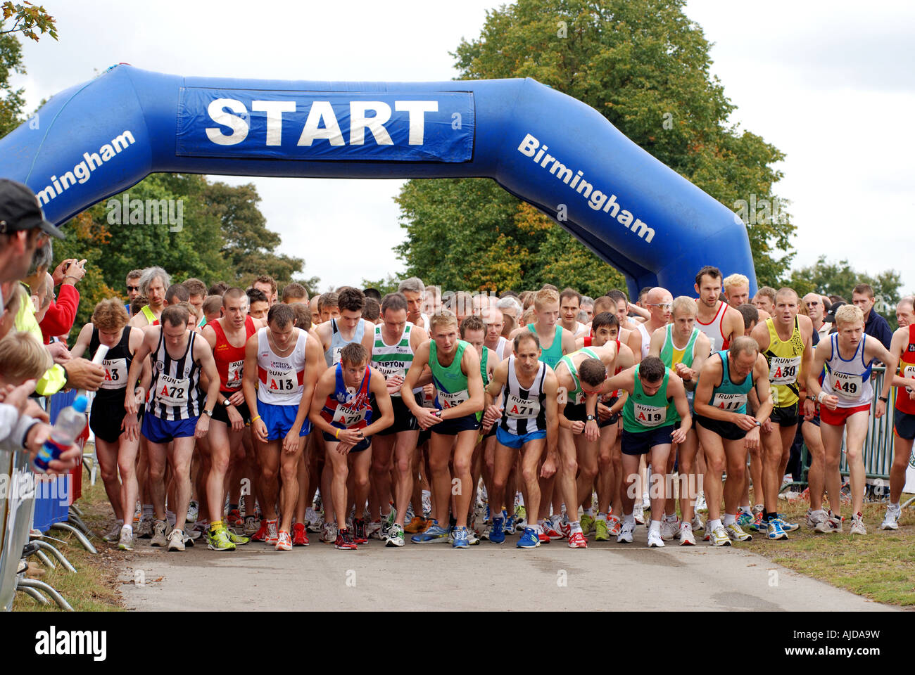 Runners on start line of men`s Midland 6 stage Road Relay race, Sutton ...