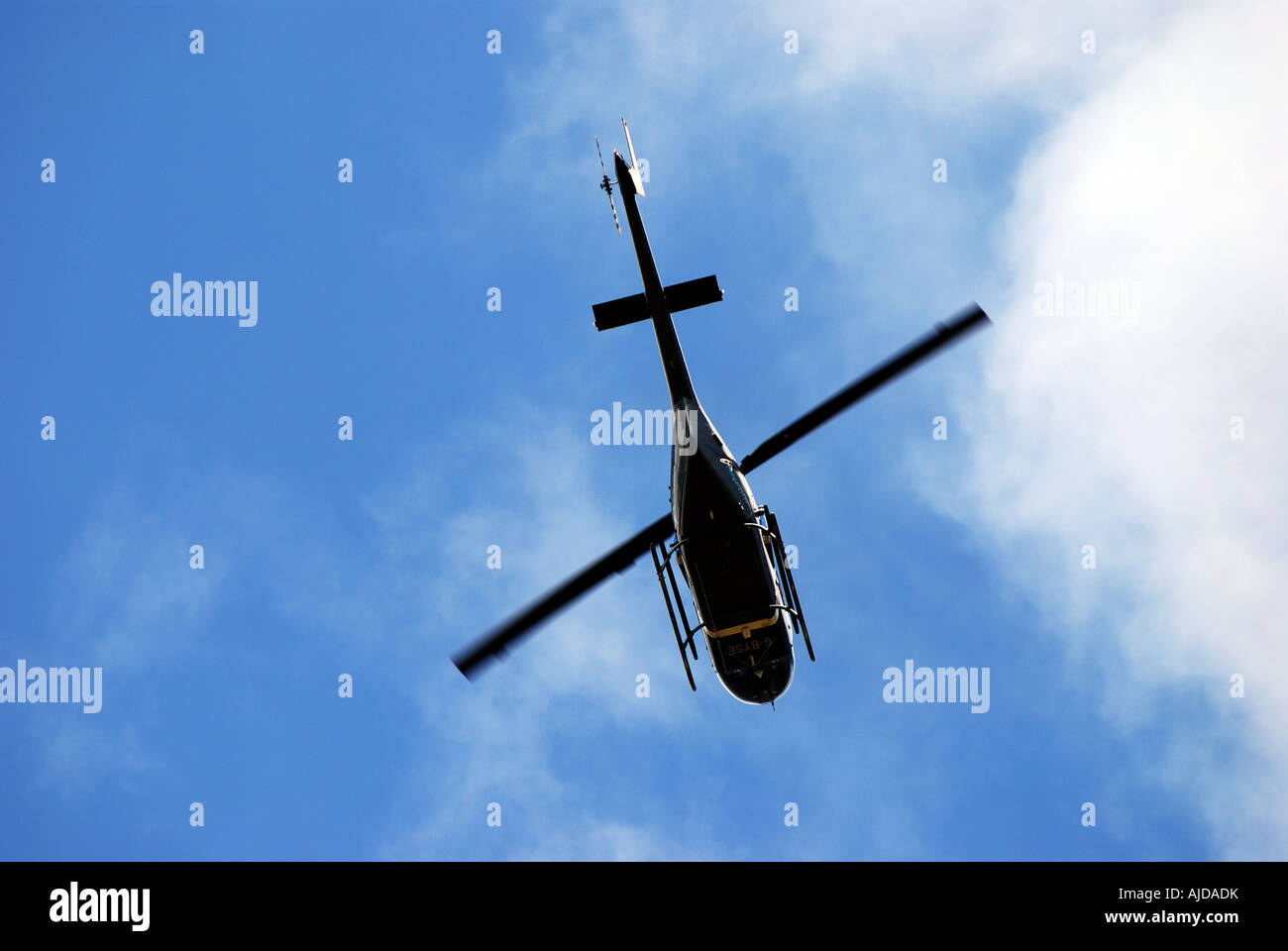 Agusta Bell JetRanger helicopter seen from underneath, Coventry Airport ...