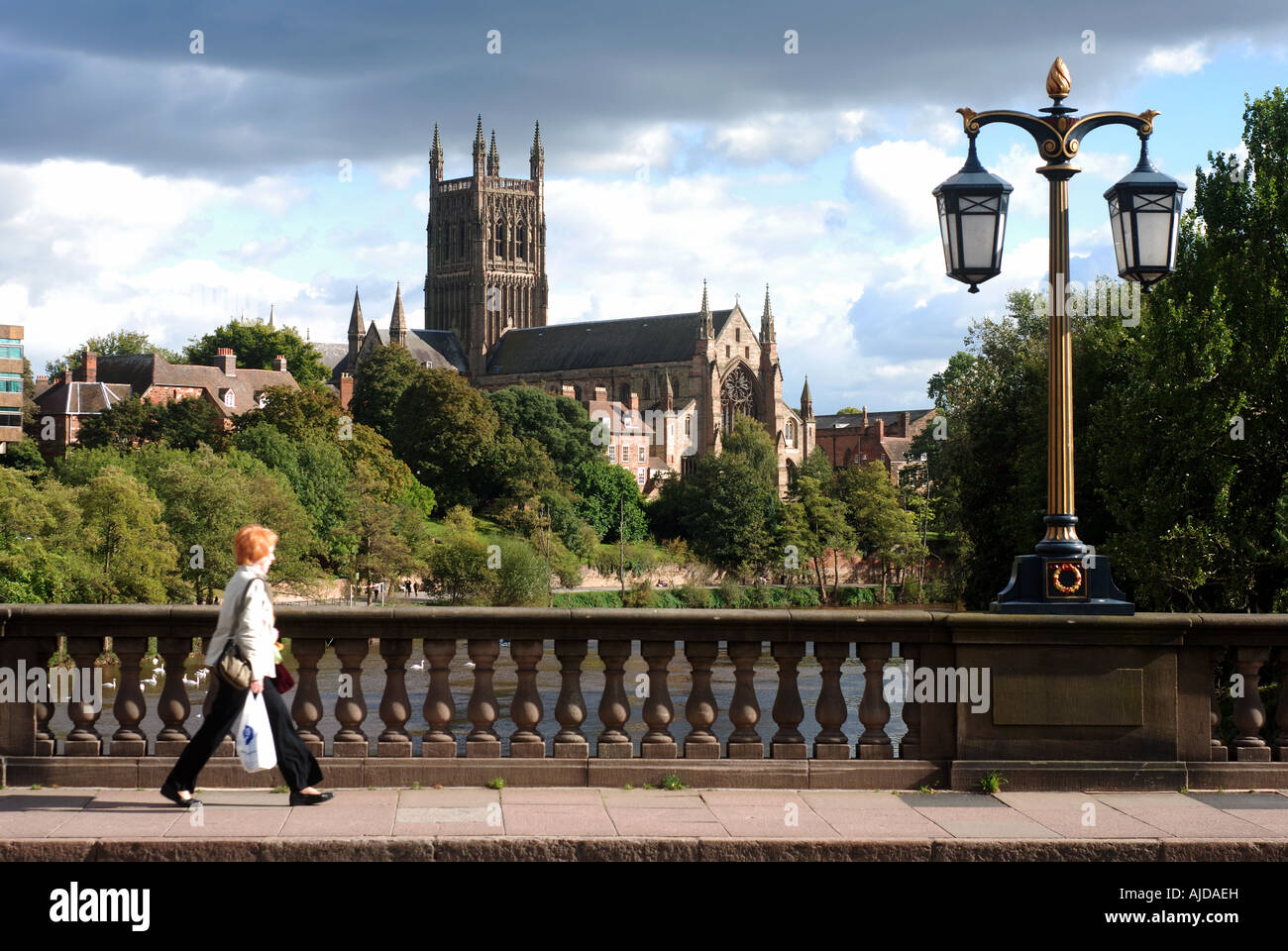 Worcester Cathedral from Worcester Bridge, Worcestershire, England, UK ...