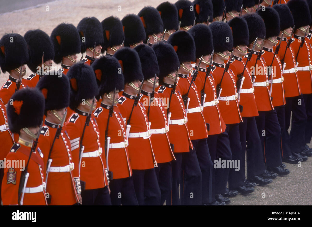 British soldiers in ceremonial uniform London Uk circa June 1985 Horse ...
