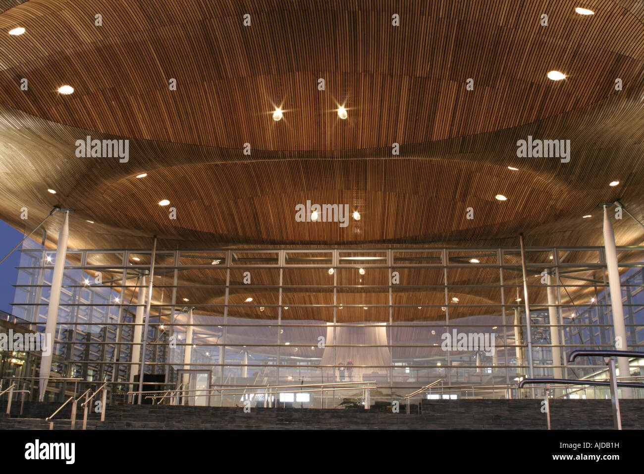 cardiff bay waterfront at night welsh assembly building wales uk gb ...