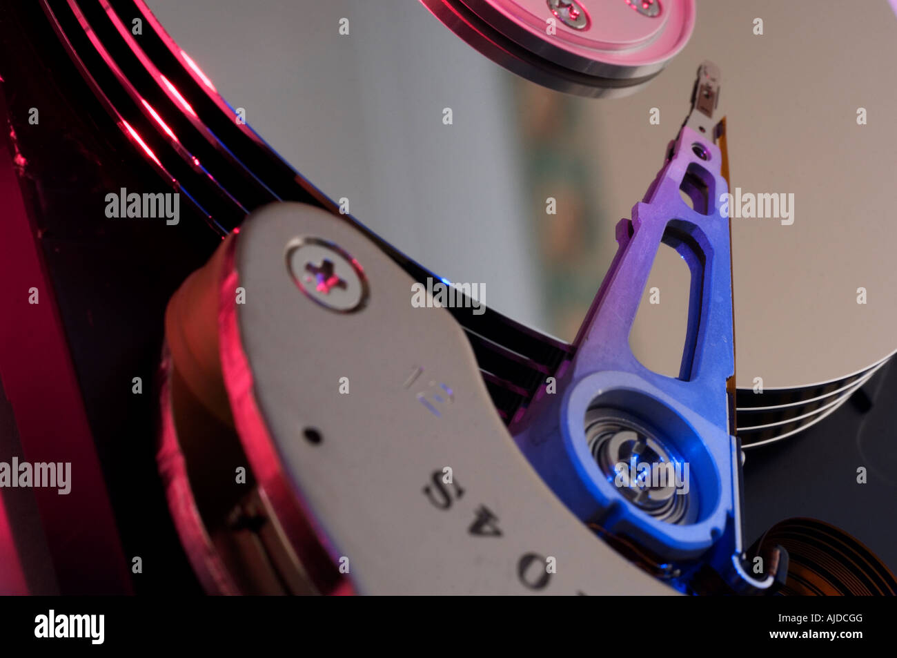 Computer hard disk drive platter showing read write head Stock Photo ...