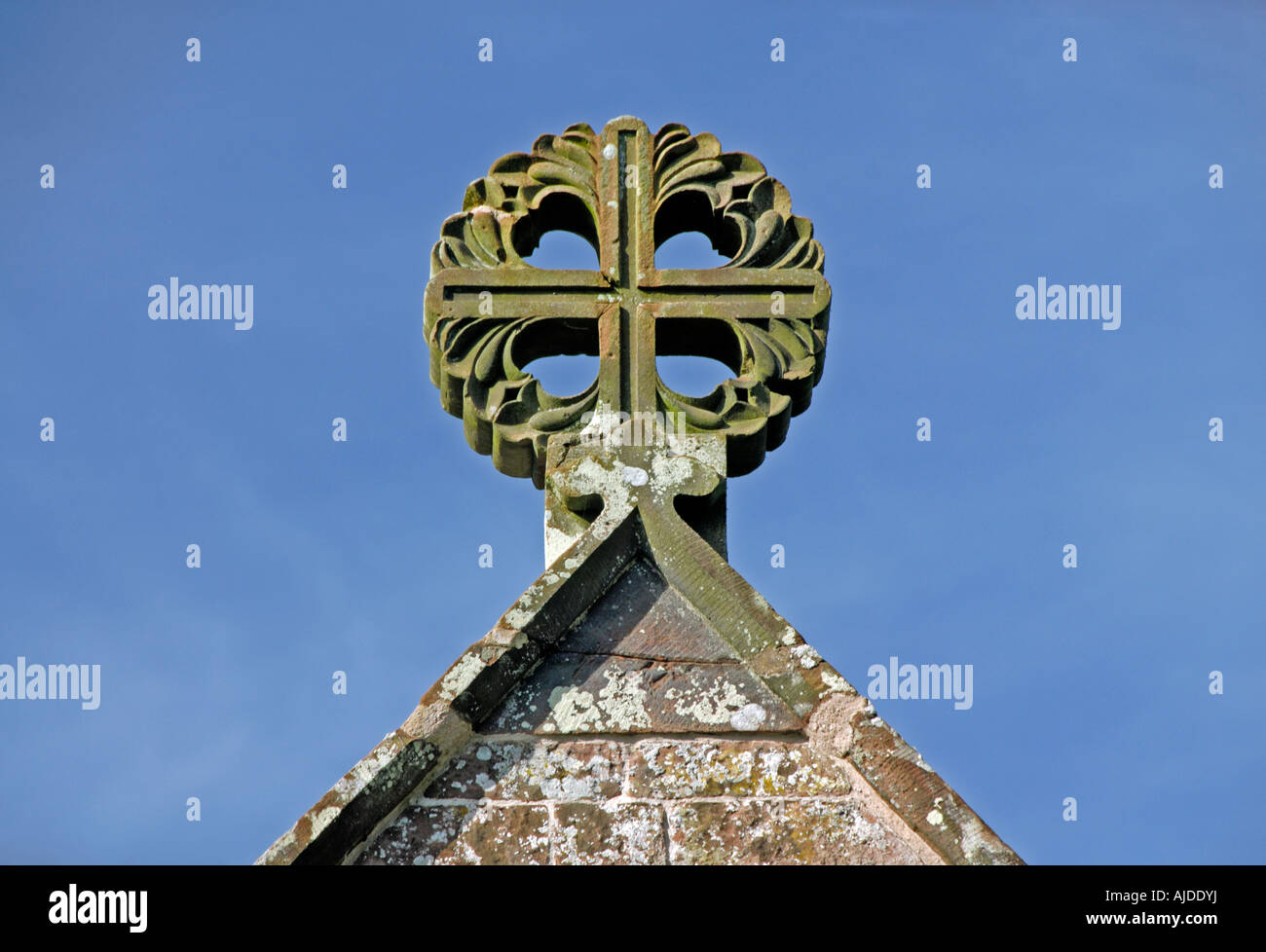 Ornamental stone cross on East end. Church of Saint Columba, Warcop ...